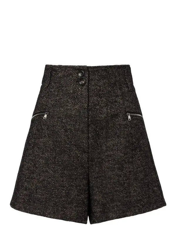 Max Mara Herringbone Wool-blend Shorts - Black