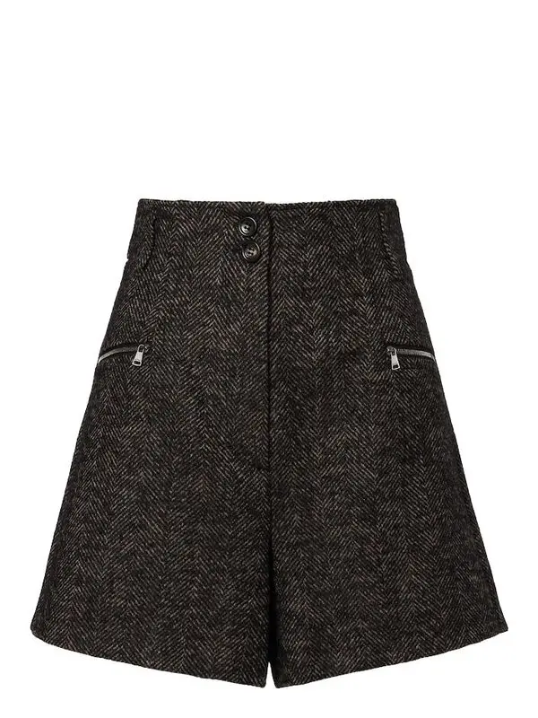 Max Mara Herringbone Wool-blend Shorts - Black
