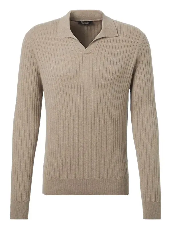 Loro Piana Ribbed-knit Cashmere Polo Sweater - Beige