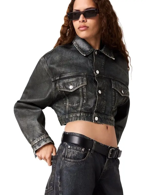 Stella McCartney Aged Paneled Cropped Denim Jacket - Aged Blue