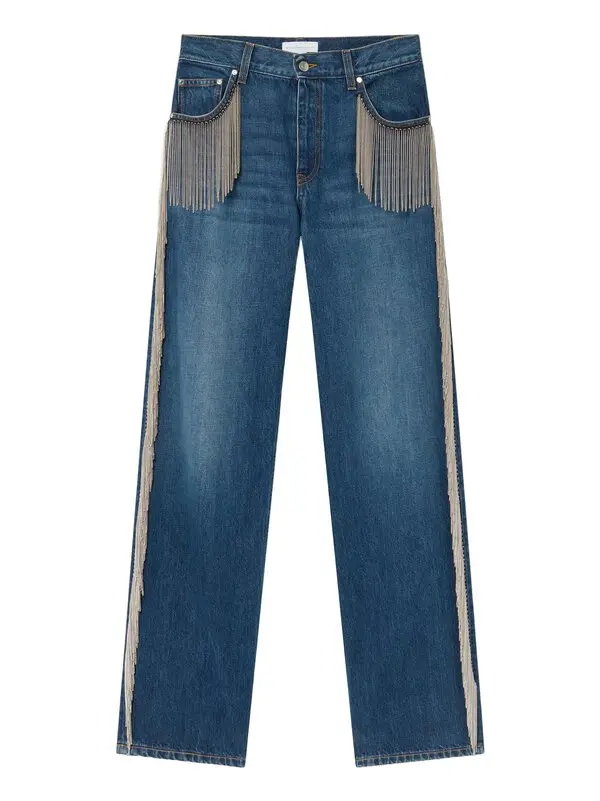 Stella McCartney Chain Tassel Straight-leg Denim Jeans - Dark Blue