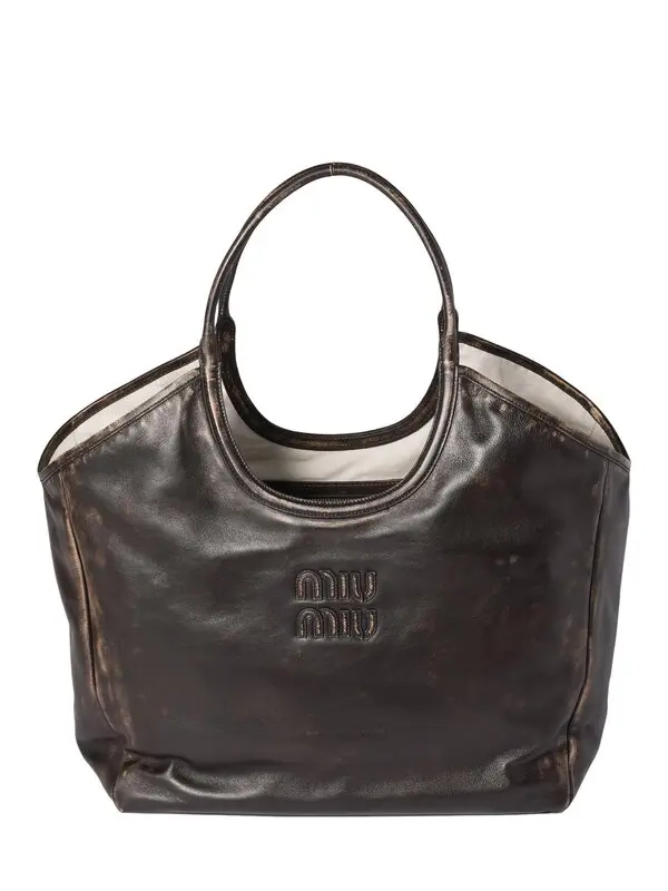Miu Miu Ivy Leather Tote - Coffee