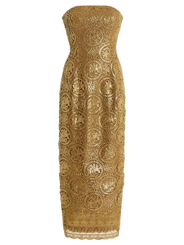 EMILIA WICKSTEAD Laelia Foiled Lace Midi Dress - Gold