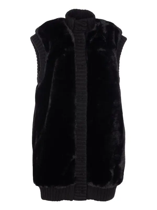 Pinko Long Gilet With Faux Fur Detail - Black