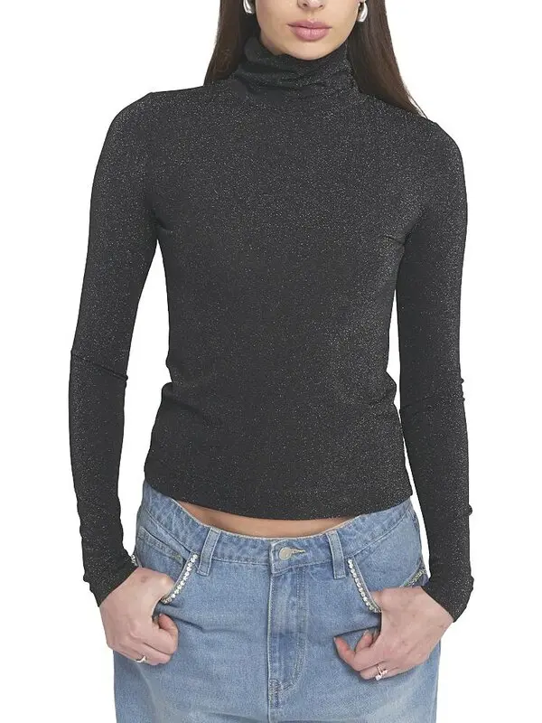 ELLE COLLECTION Knit Turtleneck Top - Black