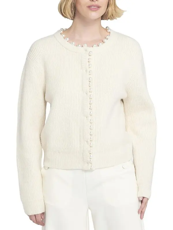 ELLE COLLECTION Beaded Cardigan - White