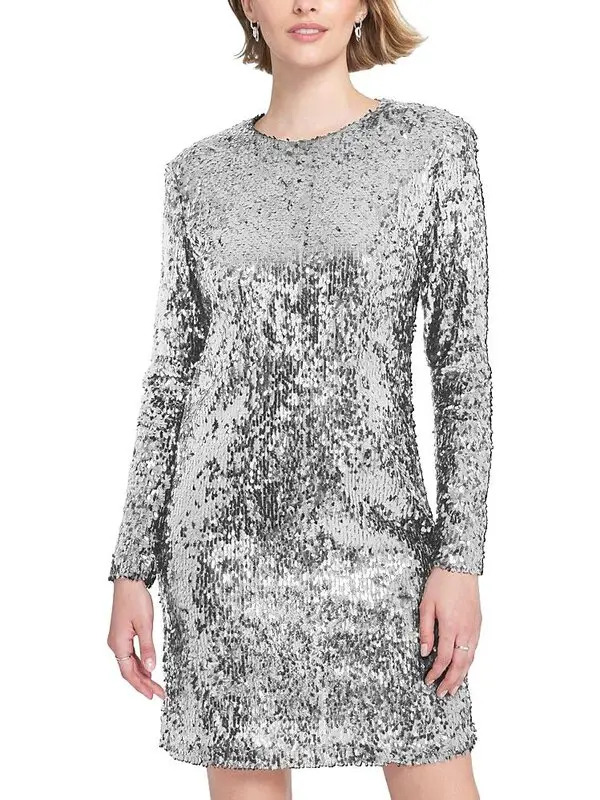 ELLE COLLECTION Long Sleeve Sequin Shift Dress - Black
