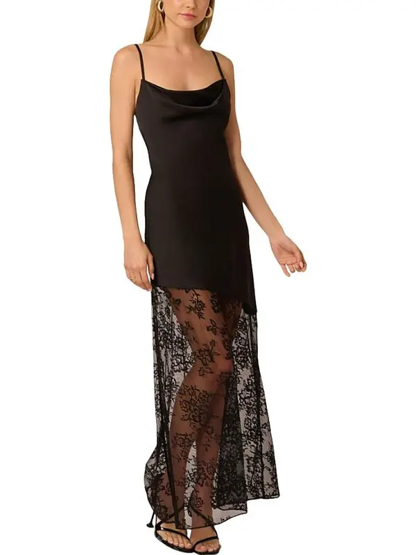ADRIANNA BY ADRIANNA PAPELL Stretch Satin Lace Skirt Dress - Black