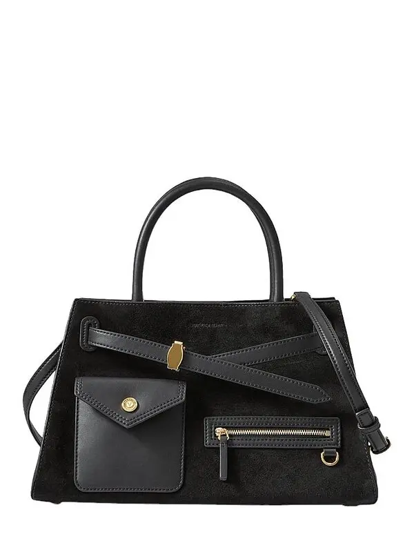 Veronica Beard Cargo Medium Suede Leather Satchel - Black
