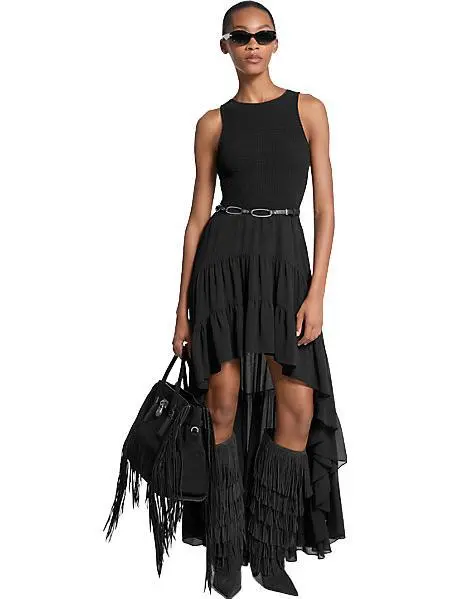 Michael Kors Georgette Smocked High-low Dress - Black