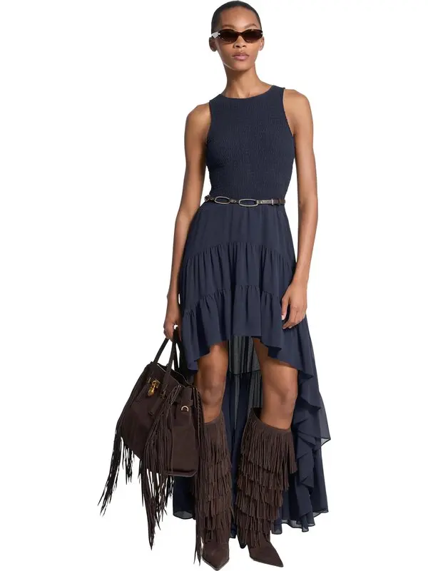 Michael Kors Georgette Smocked High-low Dress - Blue