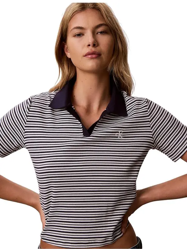 Calvin Klein Cotton Contour Rib Polo Tee - Baritone Blue Stripes
