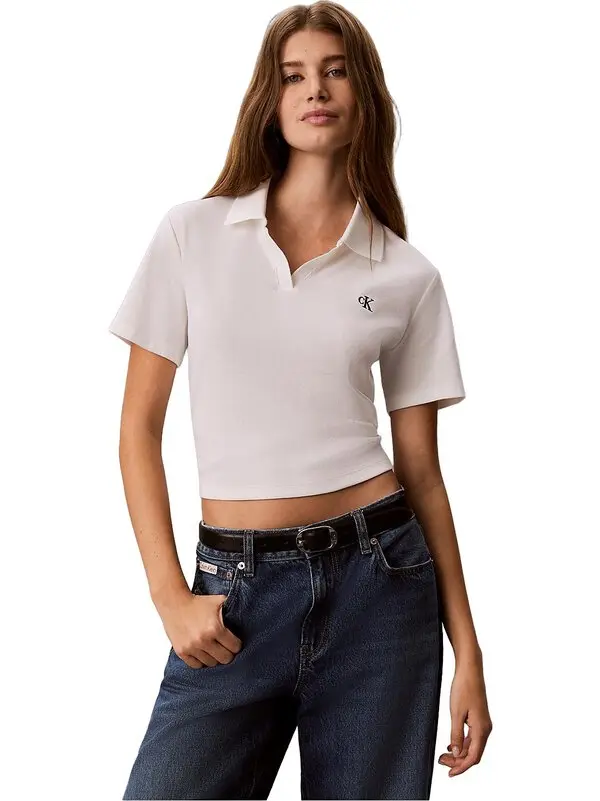Calvin Klein Cotton Contour Rib Polo Tee - Bright White