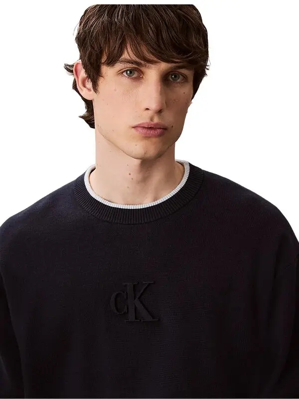 Calvin Klein Embossed Monogram Crewneck Sweater - Dark Sapphire