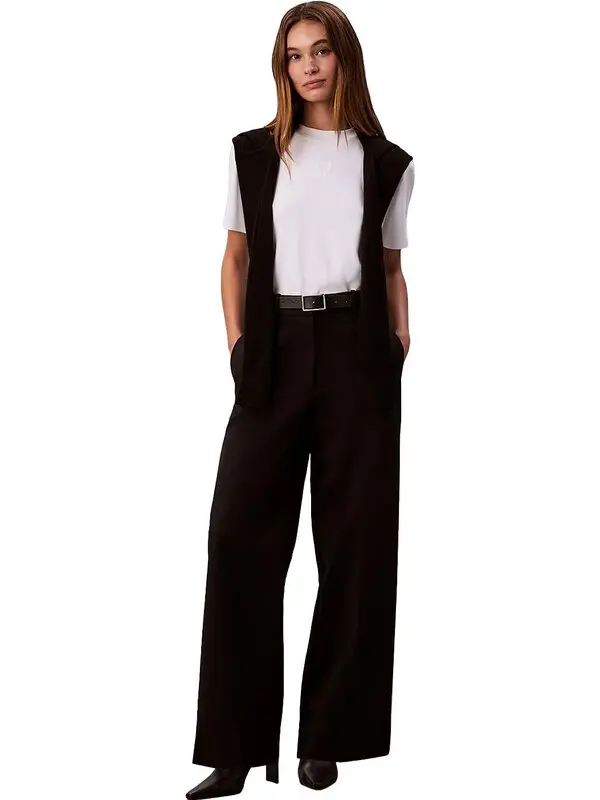 Calvin Klein Cotton Stretch Wide Leg Chino Pants - Black