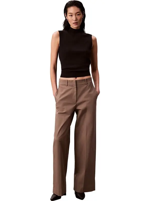 Calvin Klein Cotton Stretch Wide Leg Chino Pants - Walnut
