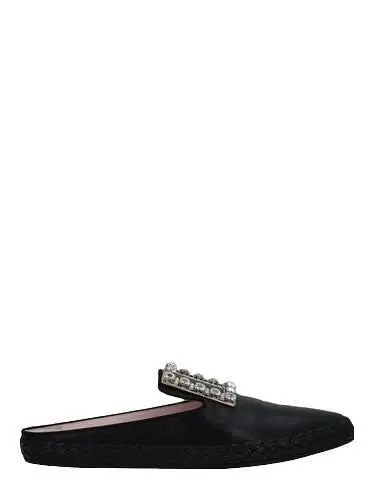 ROGER VIVIER Ivory Leather Mules With Rhinestone Embellishments - Black