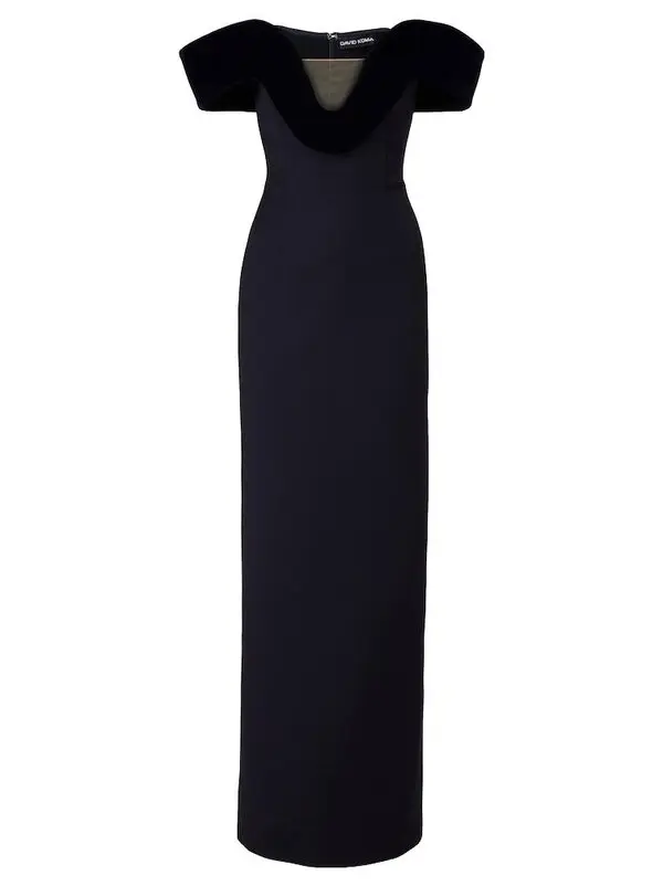 David Koma Off-shoulder Wool-blend Bustier Gown - Blue