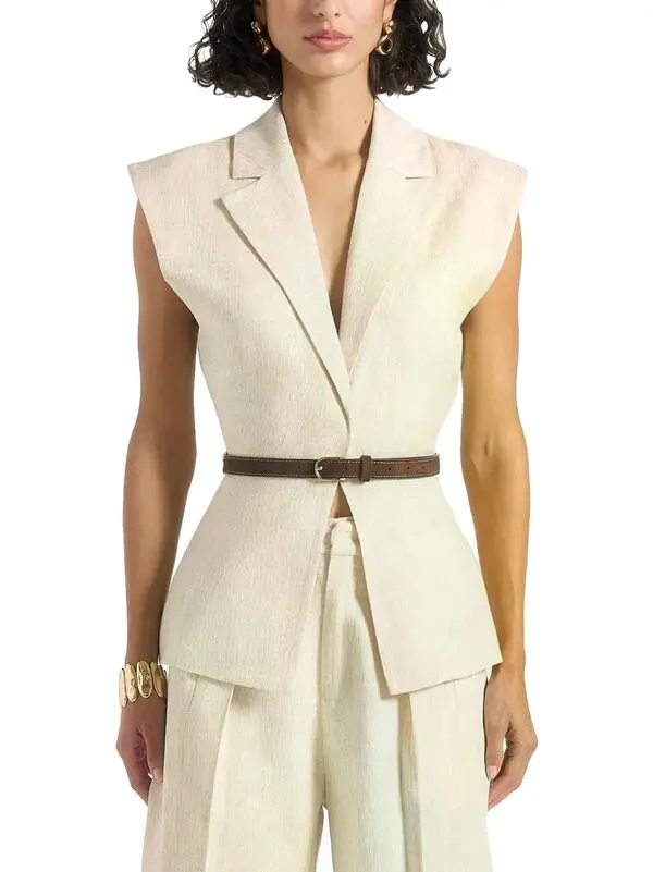 Manière De Voir Linen Waistcoat With Wide Shoulder - Neutrals