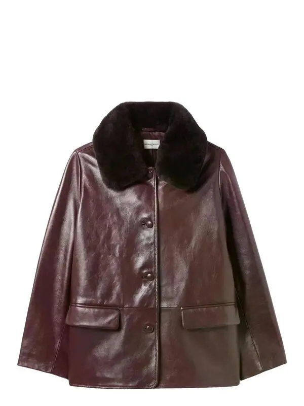 Claudie Pierlot Lambskin Leather Coat With Shearling Collar - Purple