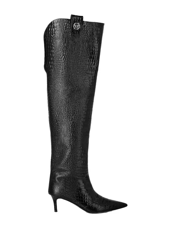 Philipp Plein Leather Stiletto-heel Over-the-knee Boots - Black