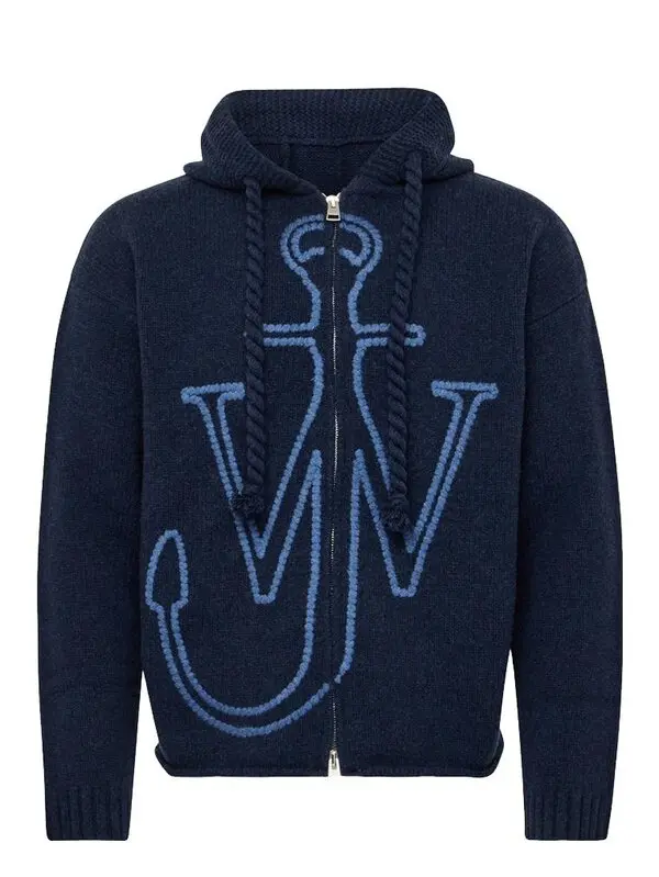 JW Anderson Anchor Embroidery Zipped Hoodie - Blue