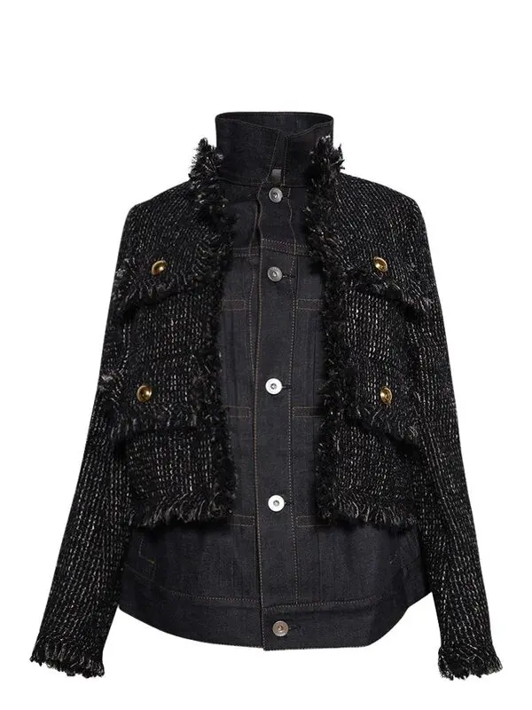 Sacai Tweed And Denim Jacket - Blue