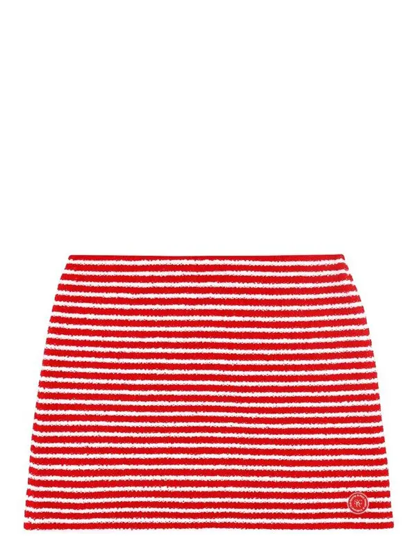 SPORTY & RICH Serif Logo Striped Terry A-line Skirt - Red
