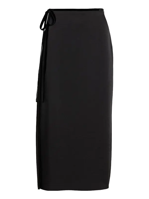 Vince Wrap-effect Velvet-trimmed Satin-crepe Midi Skirt - Black