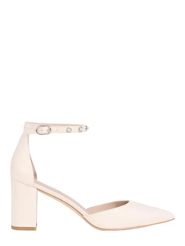 STUART WEITZMAN Faux Pearl Embellished Leather Pumps - Ecru