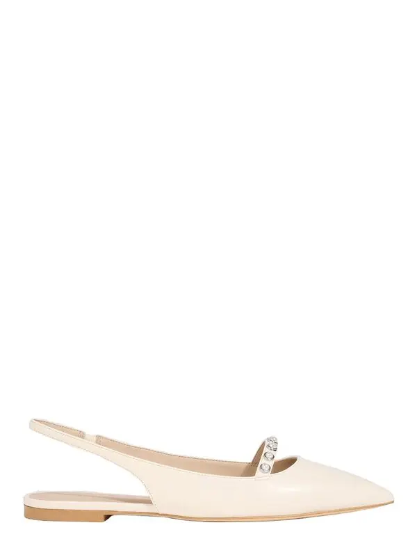 STUART WEITZMAN Faux Pearl Embellished Leather Slingback Pointed-toe Flats - Ecru