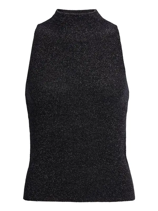 Vince Metallic Knitted Turtleneck Top - Black