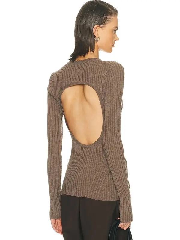 Helmut Lang Open Back Ribbed Top - Light Brown Melange