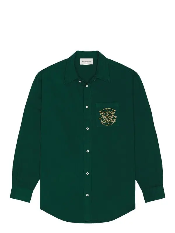 Drole De Monsieur La Chemise Slogan Shirt In Green - Dark Green