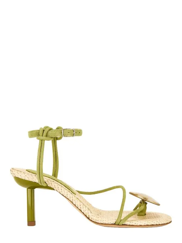 Christopher Esber Doma Stoned Raffia Heels - Olive & Citrine