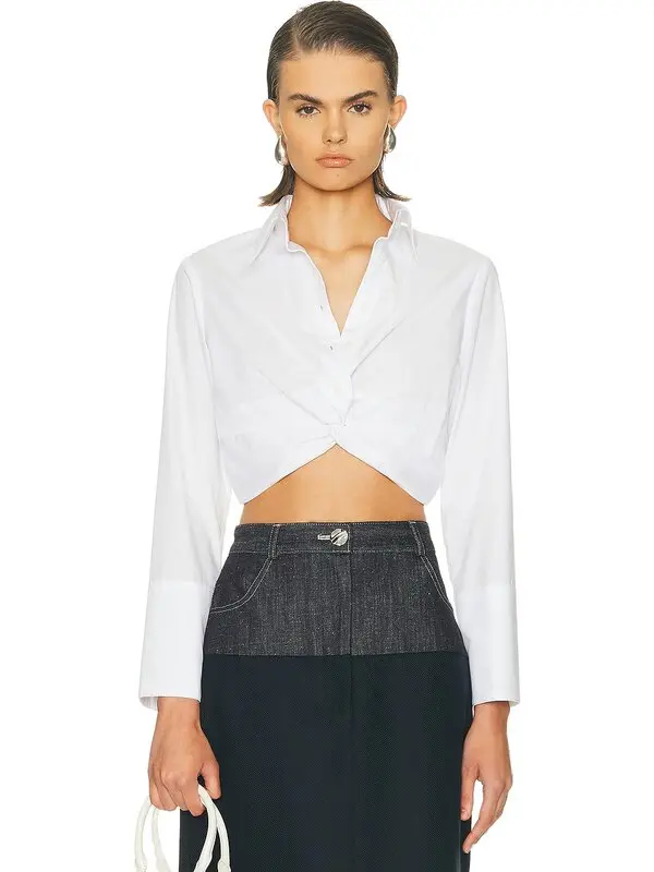Matthew Bruch Twist Button Up Top - White Poplin