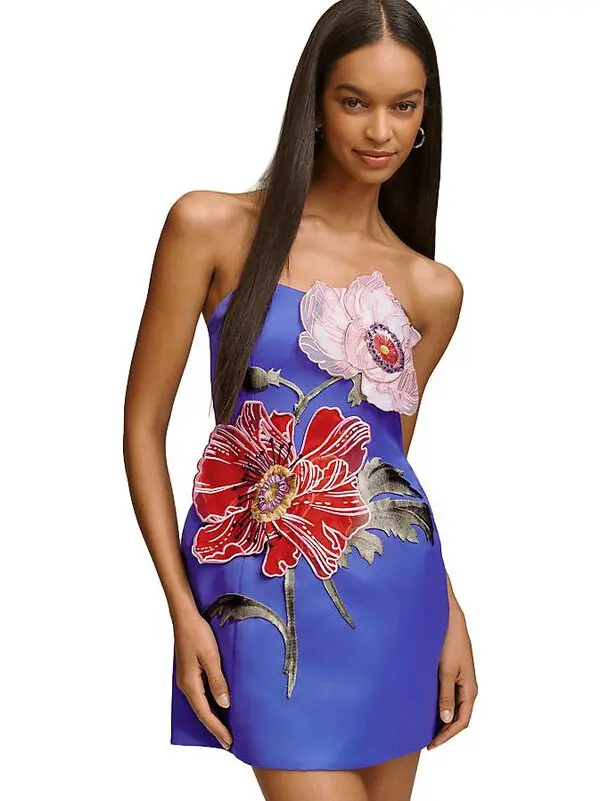 LEO LIN Rosario Floral Appliqué Mini Dress - Lapis