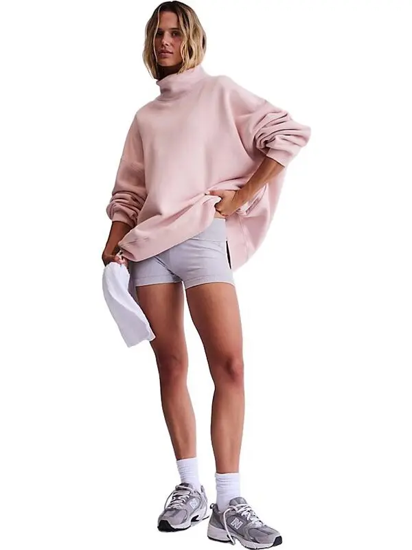 Free People A Cut Above Mock Neck Pullover Sweatshirt - Ballet Slipper