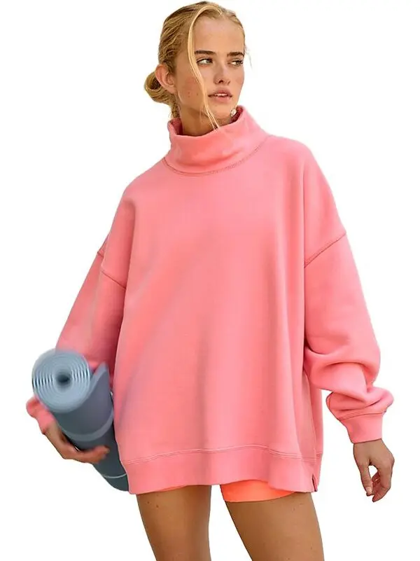 Free People A Cut Above Mock Neck Pullover Sweatshirt - Just Peachy
