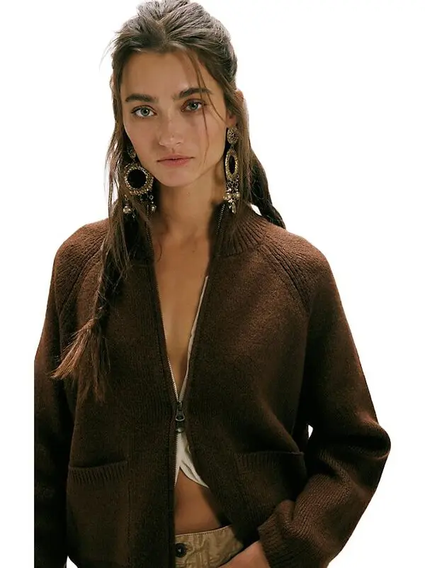 Free People We The Free On It Zip-up Cardigan - Potting Soil