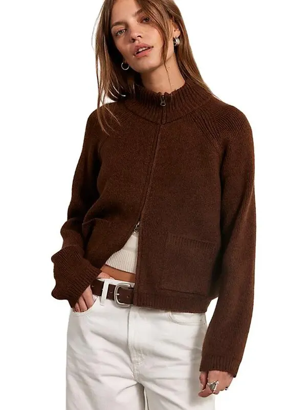 Free People We The Free On It Zip-up Cardigan - Potting Soil
