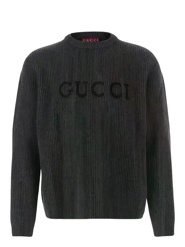 Gucci Logo-embroidered Ribbed Sweater - Grey