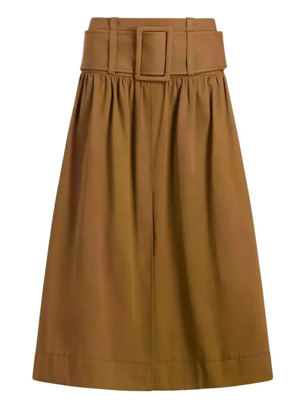 Patou Belted Gathered A-line Skirt - Brown