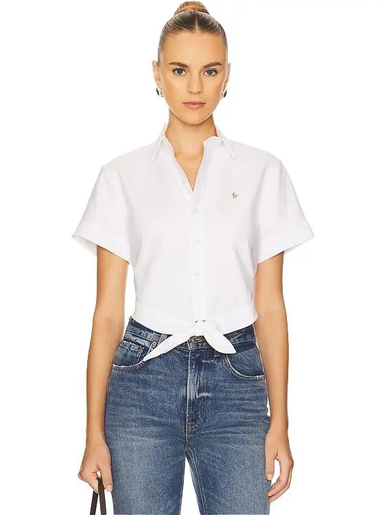 Polo Ralph Lauren Cotton Oxford Tie-front Cropped Shirt - Bsr White