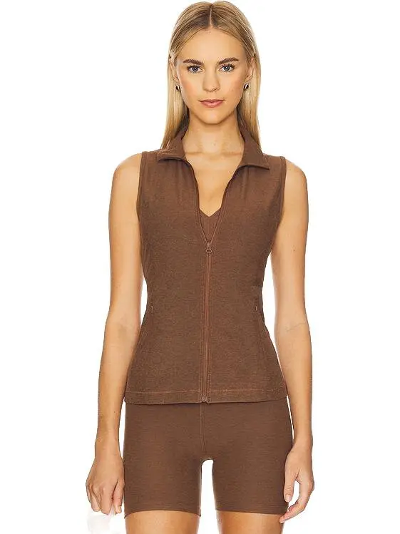 Beyond Yoga Venice Zip Front Vest - True Chocolate Heather