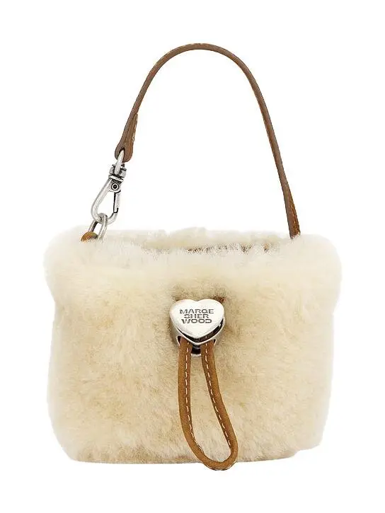 MARGESHERWOOD Shearling Drawstring Pouch - Beige & Chestnut