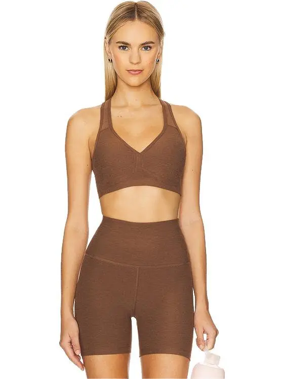 Beyond Yoga Spacedye Lift Your Spirits Sports Bra In Chocolate - True Chocolate Heather