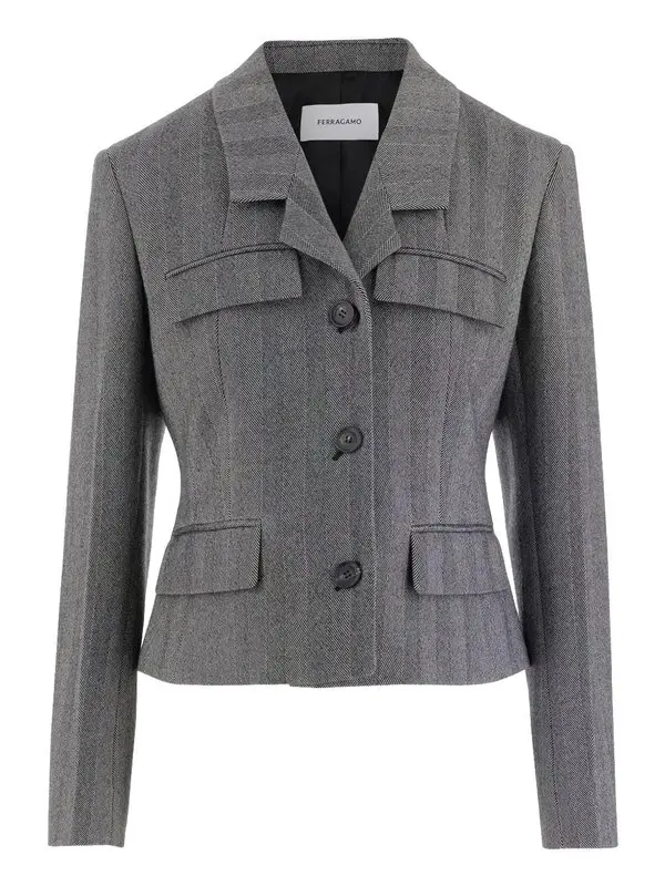 FERRAGAMO Herringbone Pattern Blazer - Grey