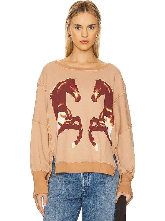 Free People Graphic Camden Sweatshirt - Mirrored Horses