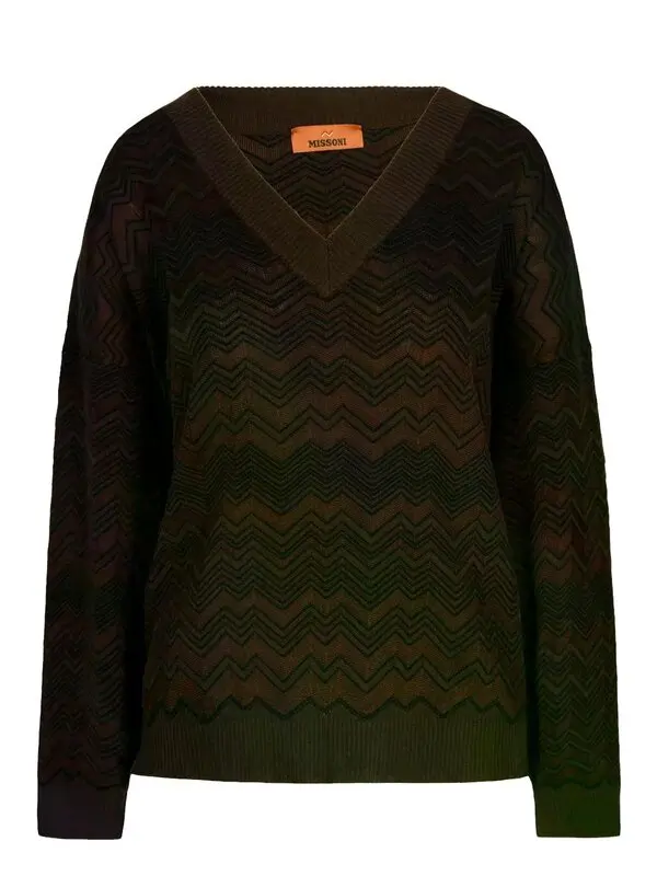 Missoni Chevron-pattern V-neck Sweater - Brown